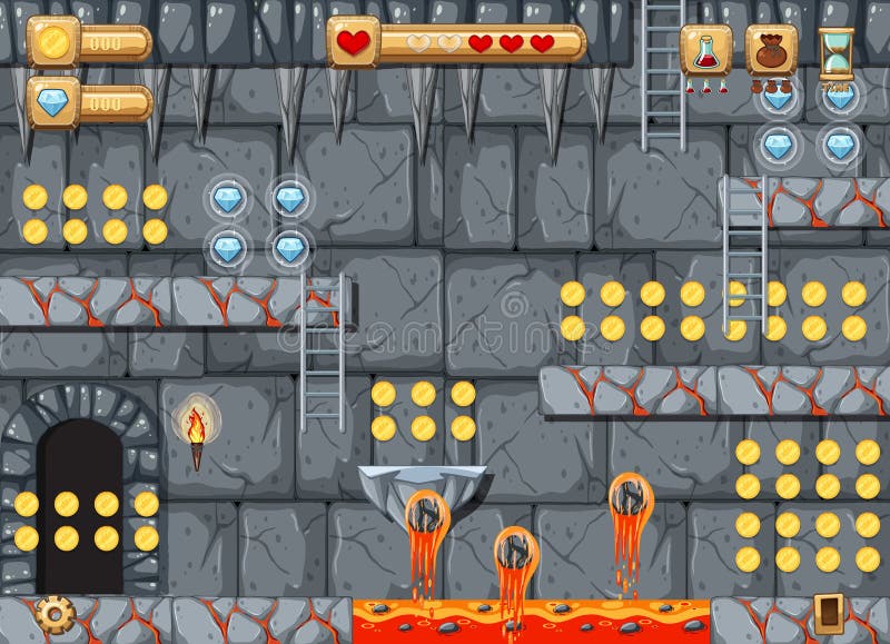 Lava Cave Platformer Game Template Stock Vector - Illustration of ...