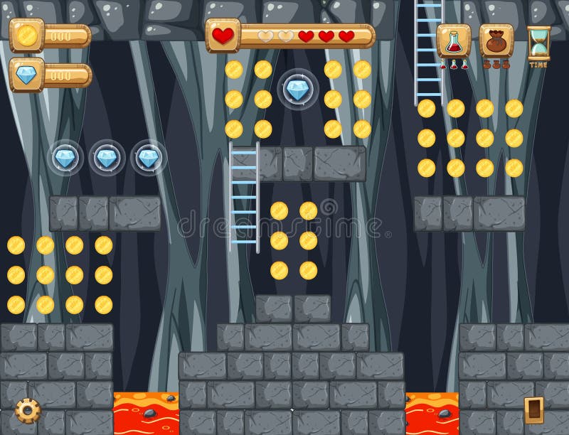 Lava Cave Platformer Game Template Stock Vector - Illustration of game ...