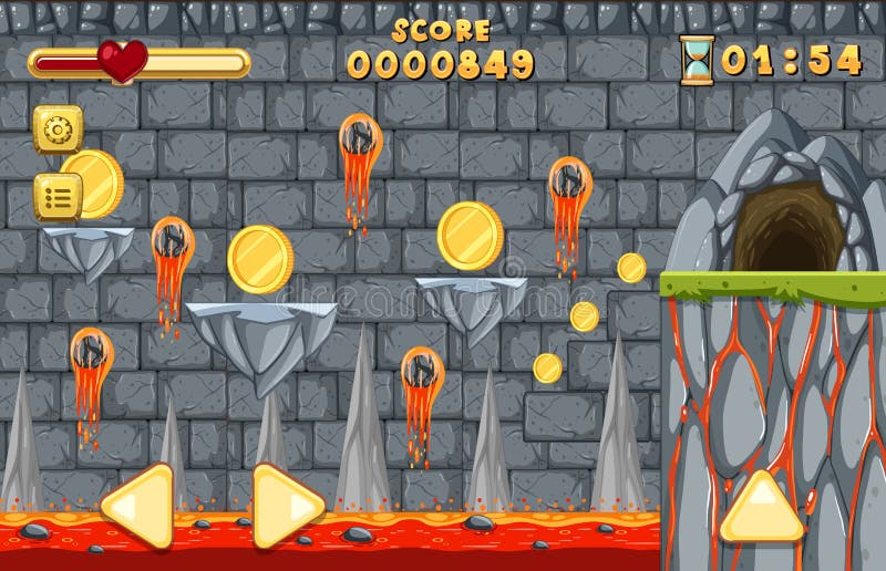 Lava Cave Platformer Game Template Stock Vector - Illustration of gold ...