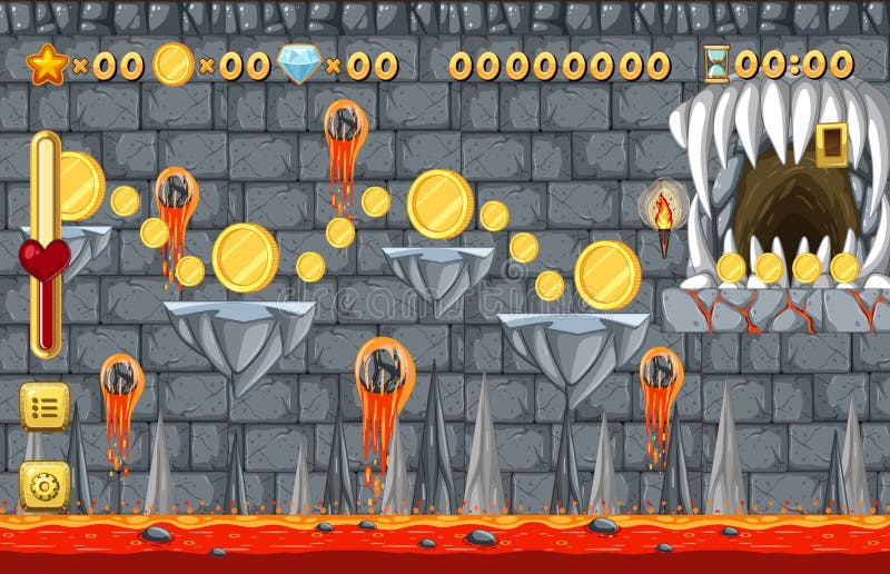 Lava Cave Platformer Game Template Stock Vector - Illustration of ...