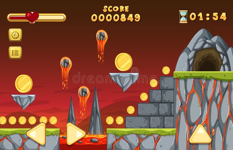 Lava Cave Platformer Game Template Stock Vector - Illustration of ...