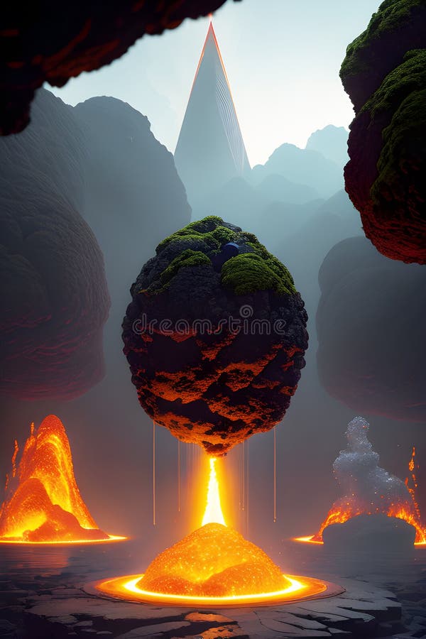 Lava Cavern with Red Hot Rocks Generated by Ai Stock Illustration ...
