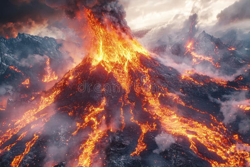 Lava Erupting from a Volcano with Fiery Display of Molten Rock Stock ...