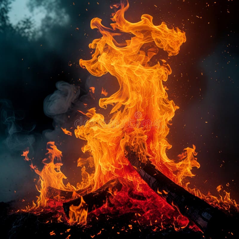 Lava Eruption and Burning Flames Stock Photo - Image of flames ...