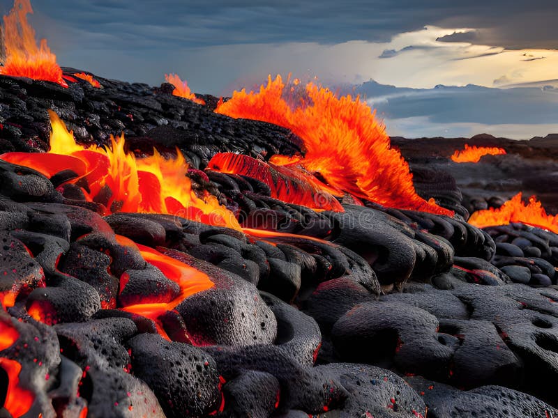 Lava Eruption in the Lava Field, Ai Generated Stock Illustration ...