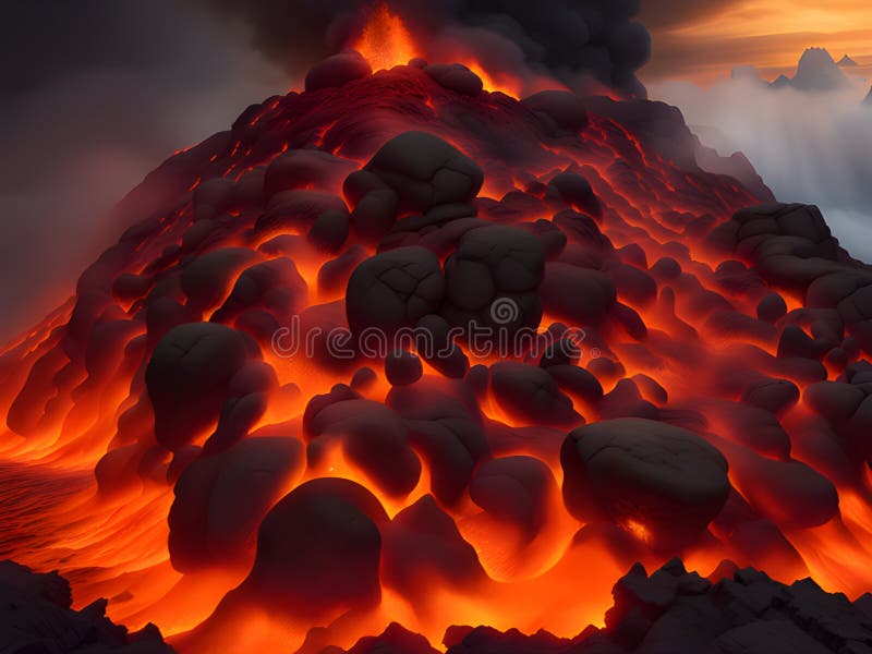 Lava Eruption of Lava in the Volcano Stock Illustration - Illustration ...