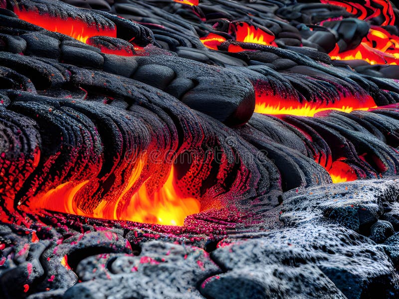 Lava Field with Big Lava Flow, Ai Generated Stock Image - Image of ...