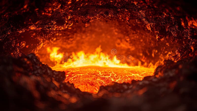 Lava Flow in a Deep Underground Cavern Stock Illustration ...