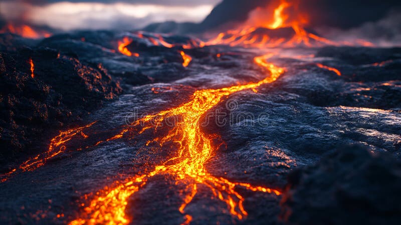 A Lava Flow Flowing into the Ocean from a Volcano Stock Photo - Image ...