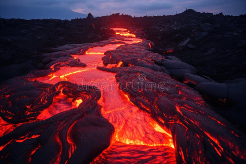 Lava Flow Flowing from a Volcano Stock Image - Image of blue, magma ...