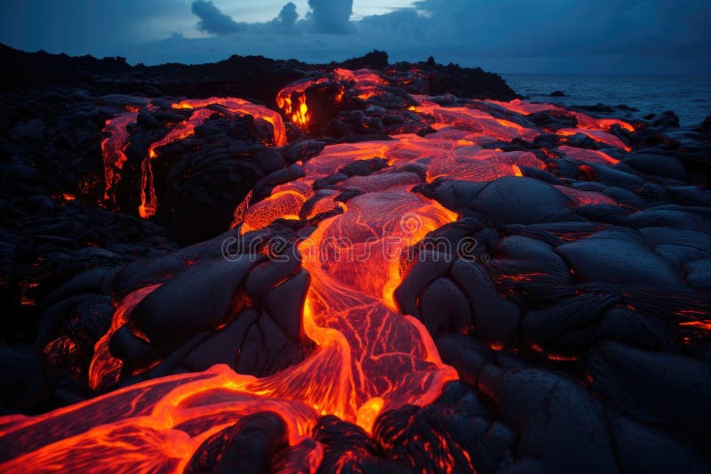 Lava Flow Flowing from a Volcano Stock Image - Image of texture ...