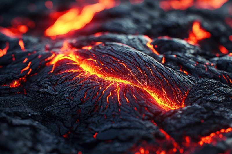 Lava Flow with Glowing Red and Black Textures Creates Dramatic Volcanic ...