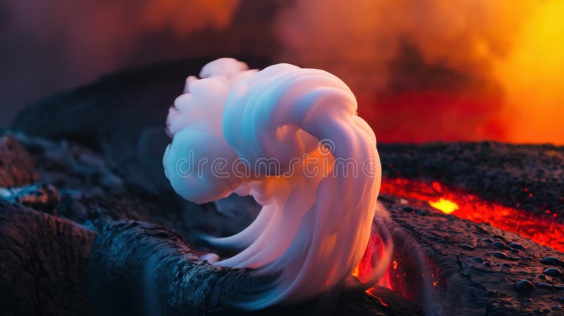 Lava Flow with Plumes of Smoke and Fire in Dramatic Volcanic Scene ...