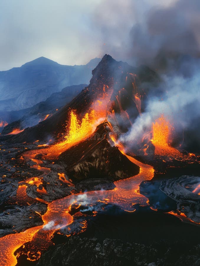 Lava Flow beside River stock image. Image of rock, volcanic - 375280165