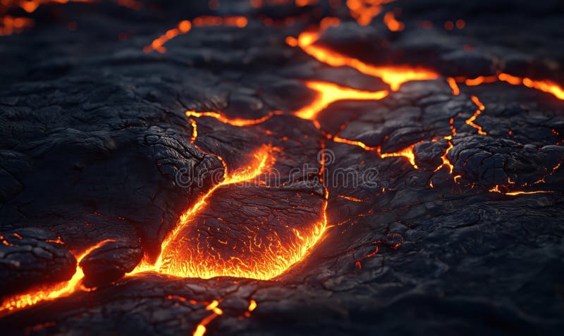Lava Flow Texture with Glowing Cracks and Molten Rock Surface Details ...