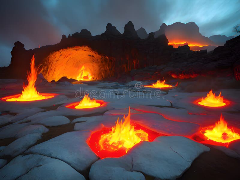 Lava Flow with Volcanic Lava Stock Illustration - Illustration of ...