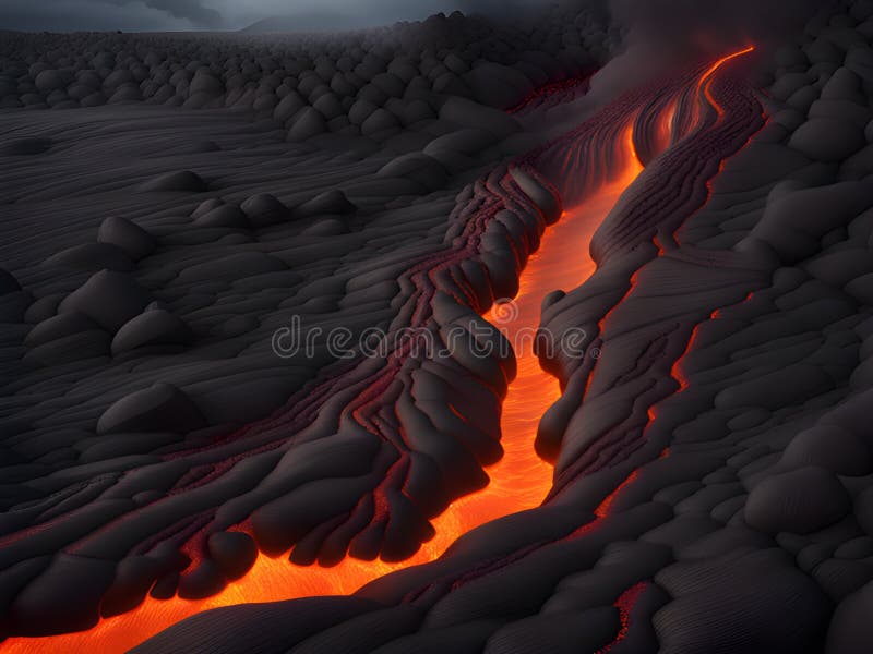 Lava Flow in the Volcanic Lava Stock Illustration - Illustration of ...