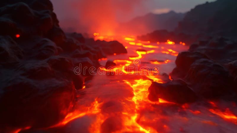 Lava Flowing Down a Rocky Path in the Middle of a Field Stock Video ...