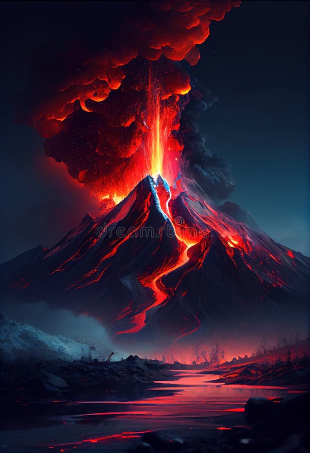 Lava Flowing Down the Volcano, Just after an Eruption. Generative AI ...