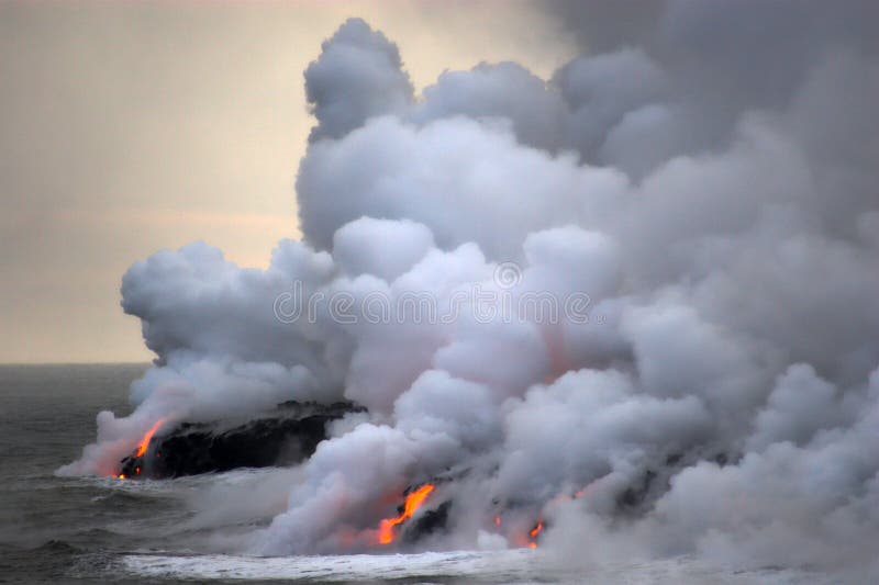 Kilauea Lava Flow Enters Ocean Stock Photo - Image of helicopter ...