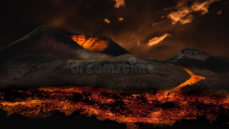 Lava Flowing from Volcano Eruption. Stock Image - Image of mountain ...