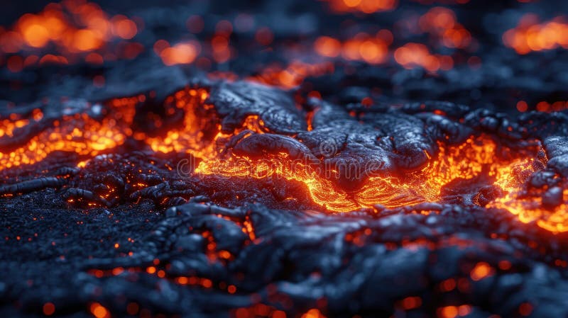 Lava Flows Erupting with Glowing Red Lava Creating Chaotic Patterns in ...