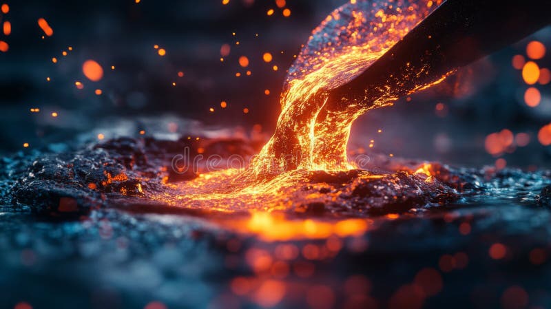 Lava Flows with Glowing Intensity and Bubbling Textures. the Molten ...