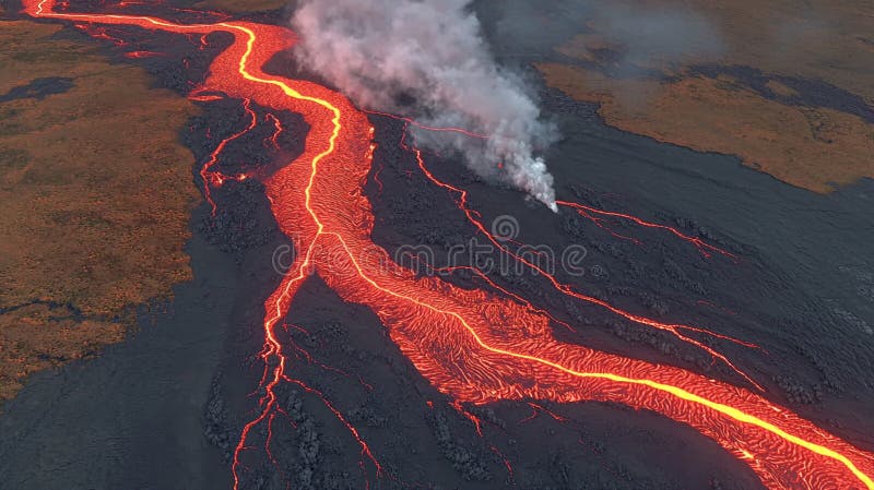 Lava Flows through a Volcanic Landscape, Illustrating Nature S Powerful ...