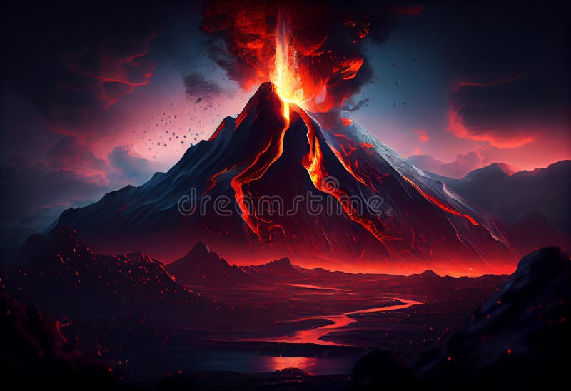 Lava Flows from the Volcano Immediately after the Eruption. Stock Photo ...