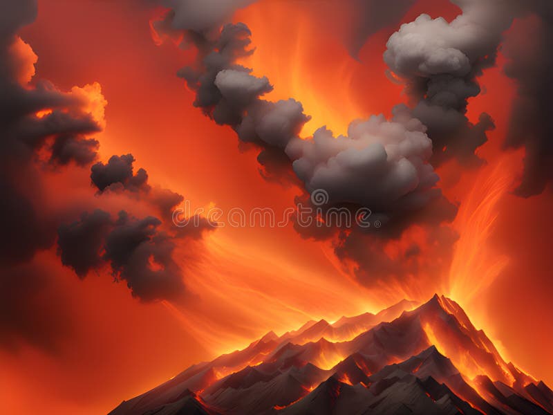 Lava Landscape with Volcano , Fire Burning with Smoke Stock ...