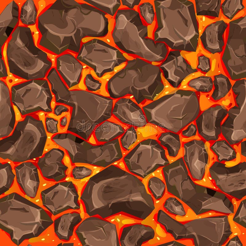 Lava, Magma with Stones in Cartoon Style Seamless Pattern Background ... Lava, Magma with Stones in Cartoon Style Seamless Pattern Background ...