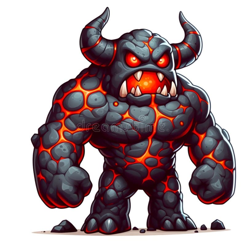 Lava Monster with Scary Expression Face, Burly Body and Burning Fire ...