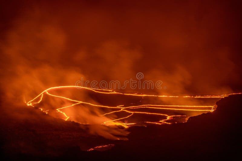 Lava on the Mountain at Night Stock Image - Image of outdoors, fire ...