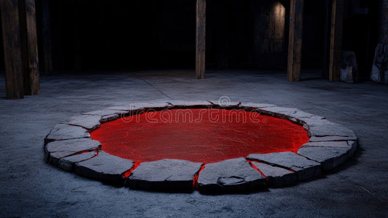 Lava Pit Surrounded by Stone in Dark Eerie Environment Stock ...