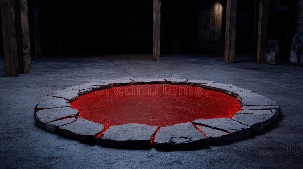 Lava Pit Surrounded by Stone in Dark Eerie Environment Stock ...