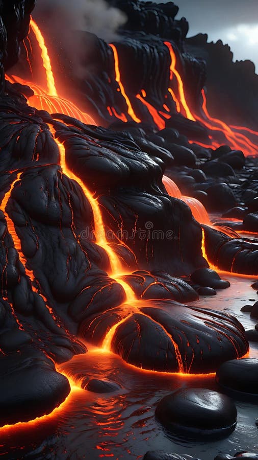 Lava Rain Cycle Where Molten Rock Evaporates 3 Stock Illustration ...