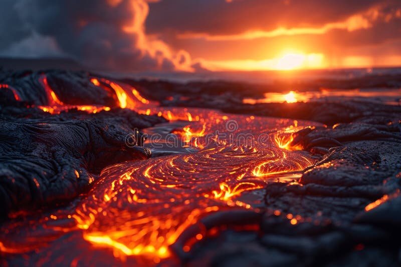 Lava River Flowing Image Hd Stock Illustration - Illustration of ...