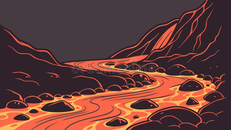 Lava River Landscape, Volcanic Scenery and Nature Power Vector Design ...