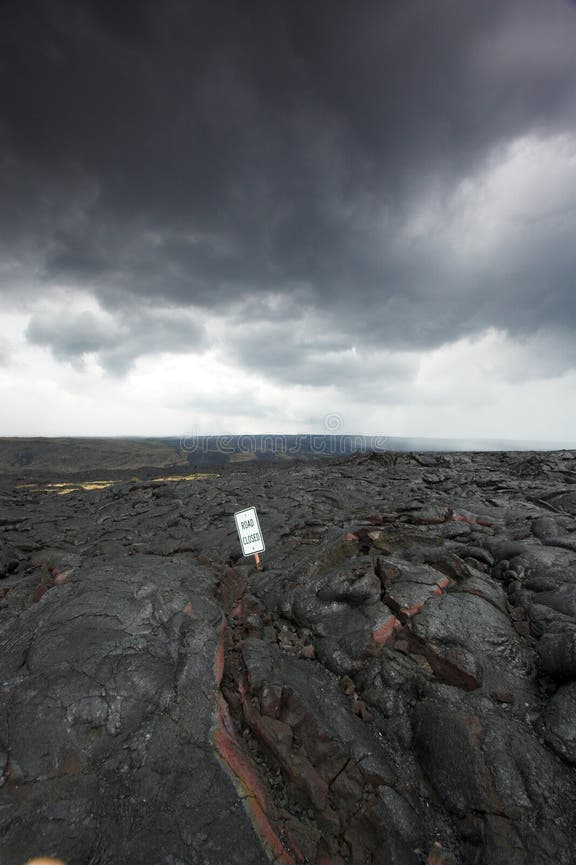 Lava on the Road and a Sign Stock Image - Image of nature, rock: 9391909