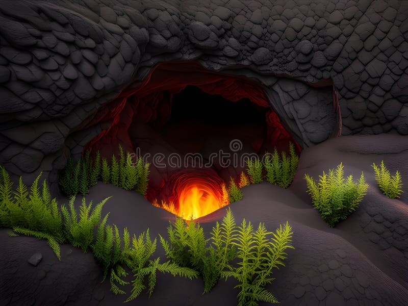 A lava rock in a dark cave stock illustration. Illustration of ...