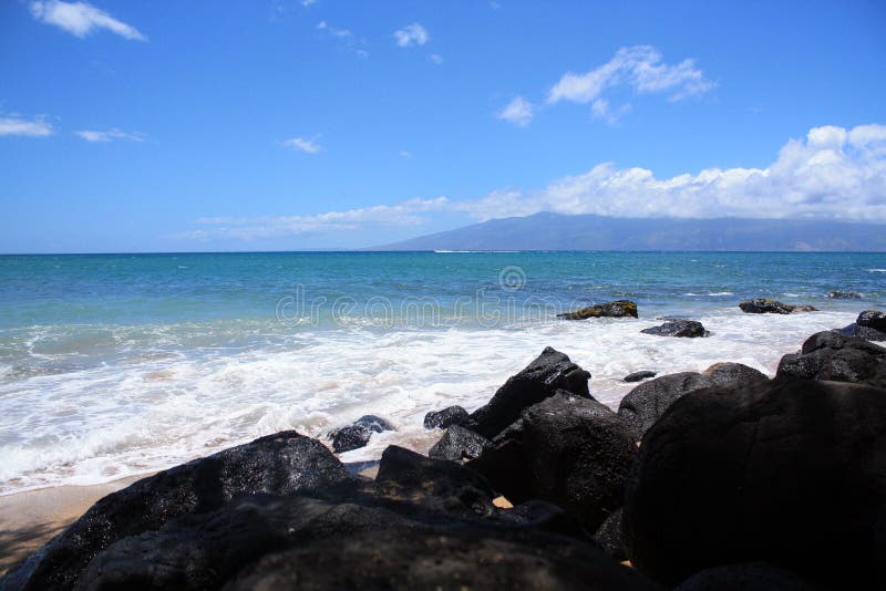 Lava Rocks with Waves Inside a Ocean in Hawaii Stock Photo - Image of ...