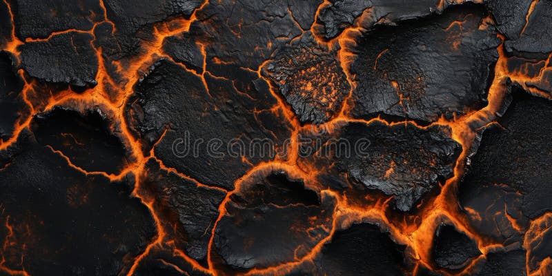 Lava Texture with Glowing Cracks and Dark Volcanic Rock Surface Stock ...