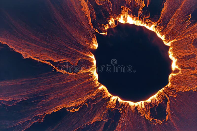 Lava Texture in Shape of Circle Flowing from Burning Volcano Stock ...