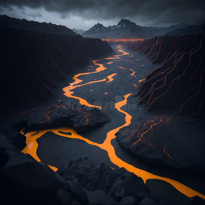 Abstract Lava River Valley - Created with Generative AI Stock ...