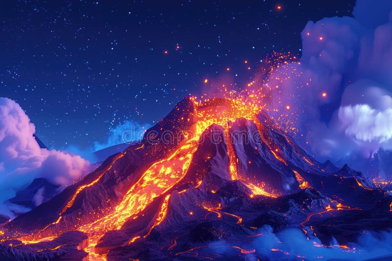 Lava Volcano Eruption stock image. Image of cloud, generated - 377910507