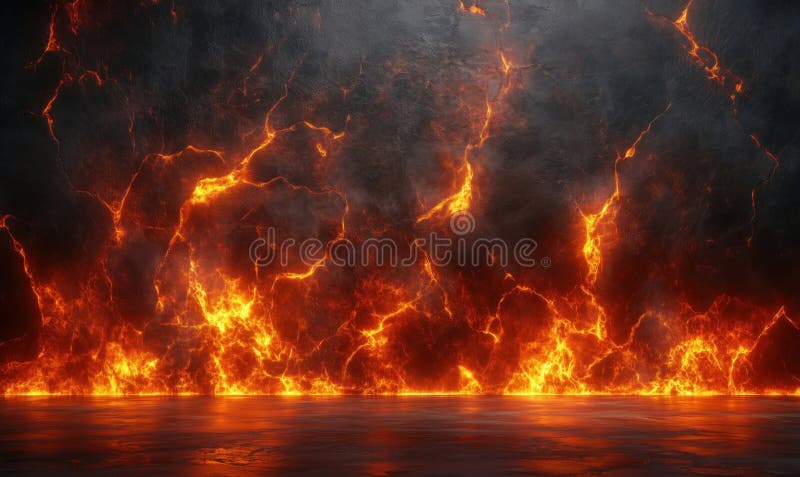 Lava Wall with Glowing Cracks and Molten Surface Reflecting Fiery Light ...