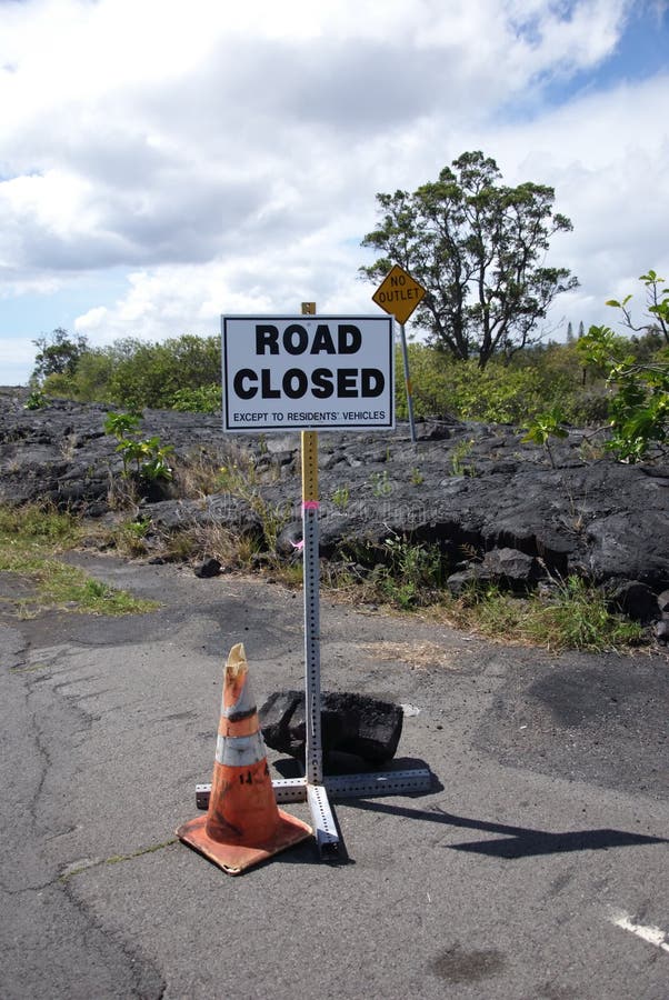 Road Closed Sign at Frozen Lava Field, Kilauea, Hawaii Stock Photo ...