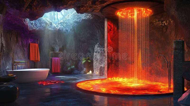 Lava Waterfall Cave Bathroom Luxurious Design Stock Photo - Image of ...