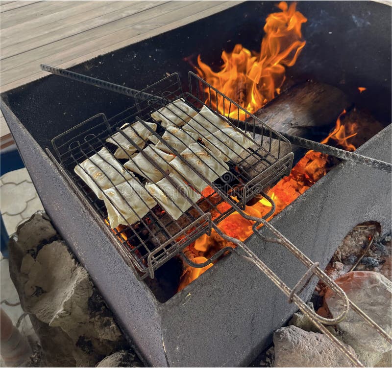 Lavash is Fried on a Barbecue Grill Stock Image - Image of cook ...