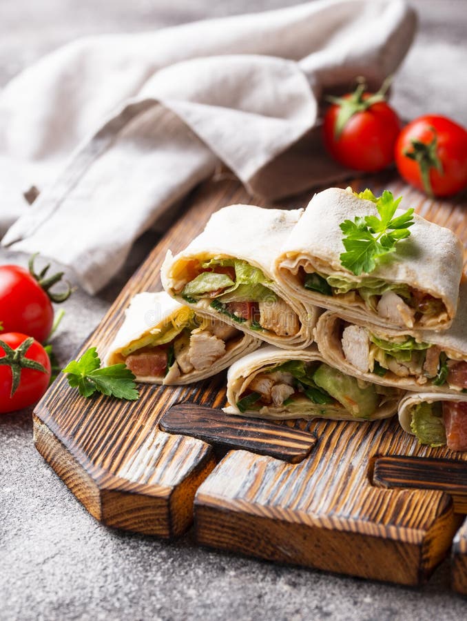Lavash Rolls with Chicken and Vegetables Stock Image - Image of snack ...